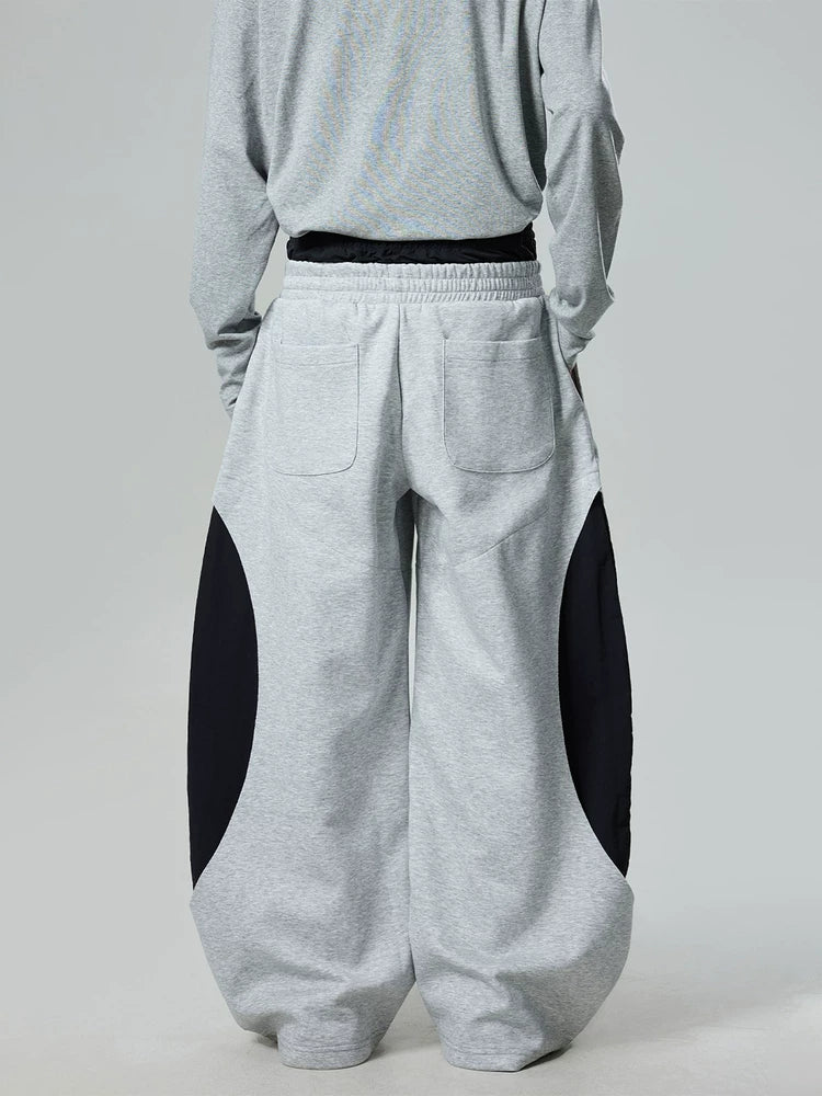 BTSG double waist stitching fake two-piece contrasting striped wide-leg ...