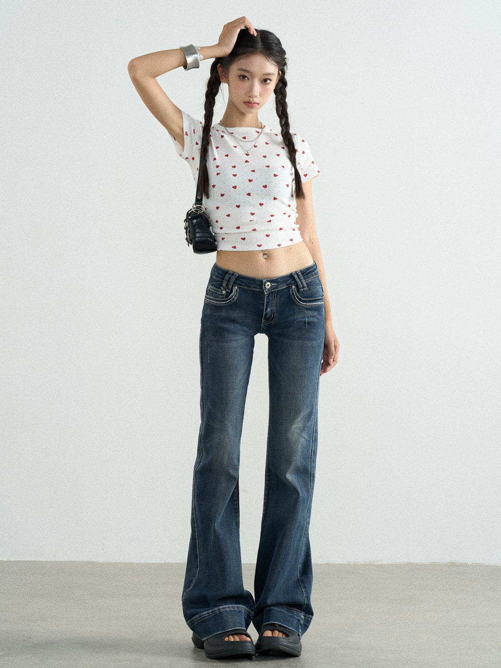 TGXQ Fleece Retro Elastic Ultra-low Waist Micro-pull Jeans – OPTIONQAAF