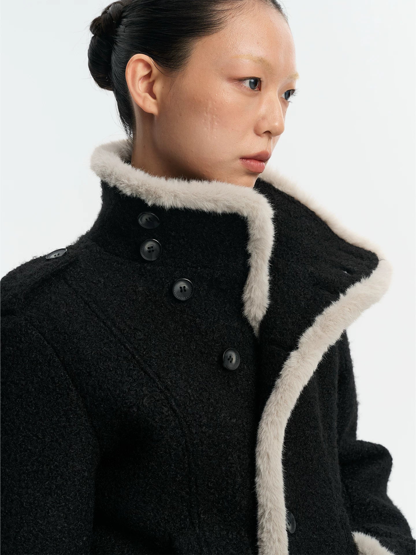 LINY LIBERTY Contrasting Top Stitching Stand-up Collar Woolen Jacket ...