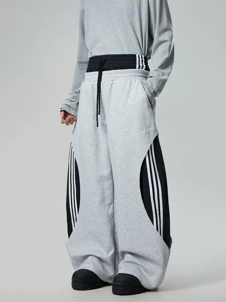 BTSG double waist stitching fake two-piece contrasting striped wide-leg ...