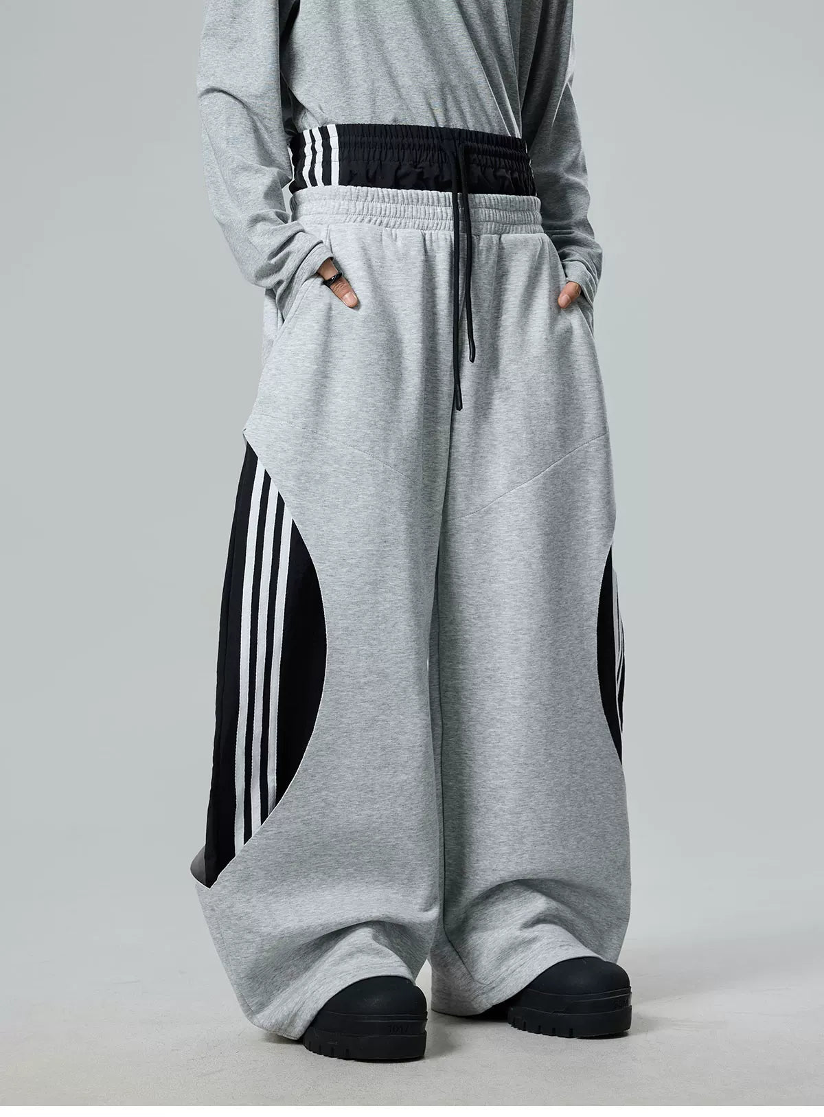 BTSG double waist stitching fake two-piece contrasting striped wide-leg ...