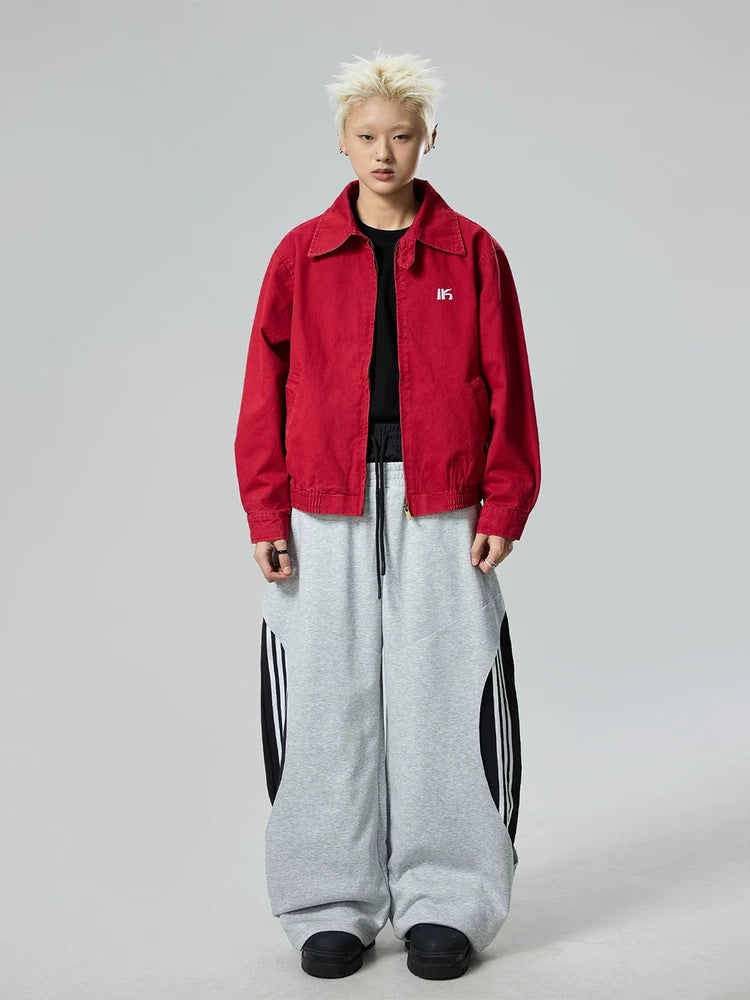 BTSG double waist stitching fake two-piece contrasting striped wide-leg ...