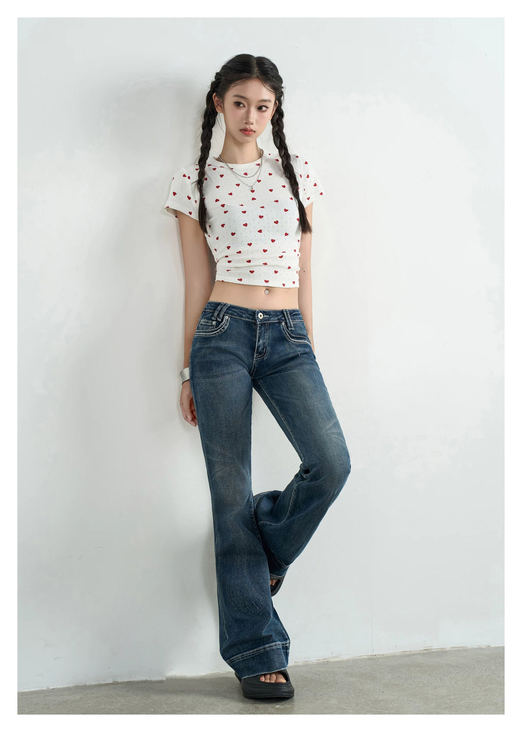 TGXQ Fleece Retro Elastic Ultra-low Waist Micro-pull Jeans – OPTIONQAAF